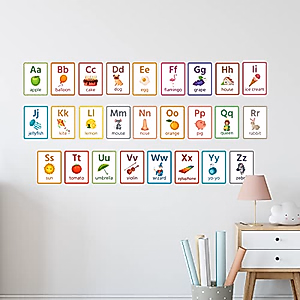 Alphabet Wall Decals Fruits Letter Wall Stickers Animals Alphabet ABC Kids Wall Stickers Peel and Stick Removable Wall Stickers for Kids Nursery Bedroom Living Room Décor