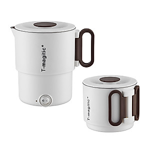 T-magitic Portable Electric Kettle,Dual Voltage 110V/220V, Stainless Steel,Mini Travel Kettle, Perfect For Use in an RV or Camping or Traveling,(White)