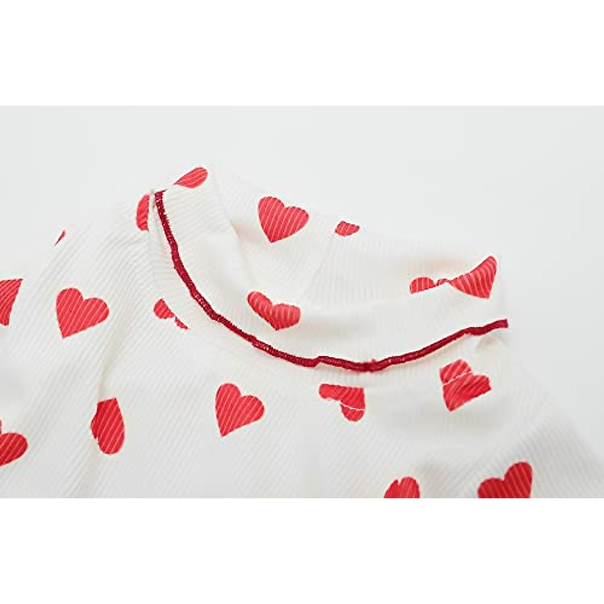 Cute Soft Dog Vest Roll Collar Breathable Doggy Shirts Clothes with Red Heart for Small and Medium Dogs and Cats Birthday Holiday Party (White-red, M)