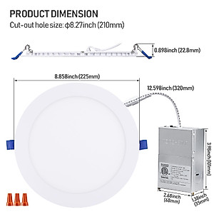 TORCHSTAR Premium Series 5CCT 8 Inch Ultra-Thin LED Recessed Ceiling Light with J-Box, 18W Dimmable Recessed Downlight, 2700K/3000K/3500K/4000K/5000K Selectable, ETL & ES Listed, White, Pack of 6