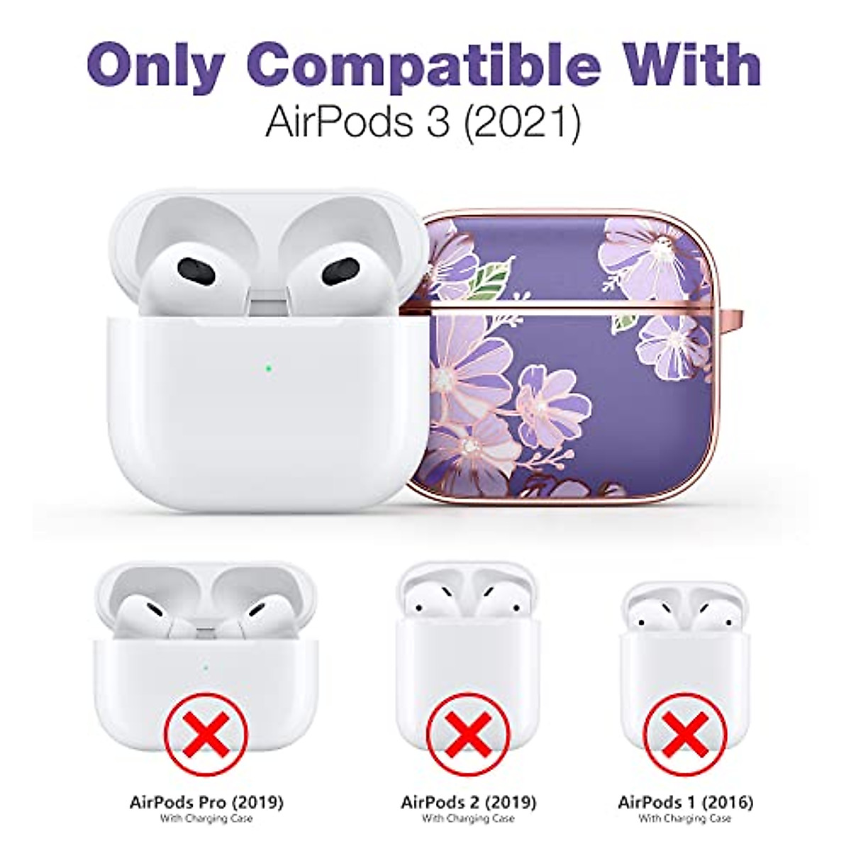 SURITCH Protective Case for AirPods 3rd Generation with Keychain, Cover for Apple AirPod Gen 3 Earbuds Support Wireless Charge Shockproof Stylish Cute for Women Girls, Purple Cosmos