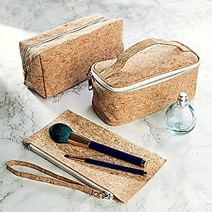 Quinn Cosmetic Tote Bag for Makeup, Hair Accessories, Lotion - Medium, Cork/White