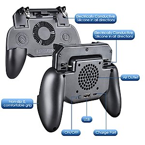 Qoosea Mobile Controller with 4000mAh Battery Power Bank Cooling Fan Mobile Controller L1R1 Game Trigger Joystick Gamepad Grip Remote for PUBG/Knives Out/Free Fire for Android iOS Phone 4.5-6.5"