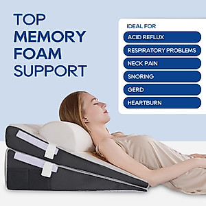 GOHOME Bed Wedge Pillow with Cooling Memory Foam Top Removable,3 in 1 Triangle Pillow Wedge for Sleeping-Help with Acid Reflux, Heartburn, Snoring, Legs and Back Pain