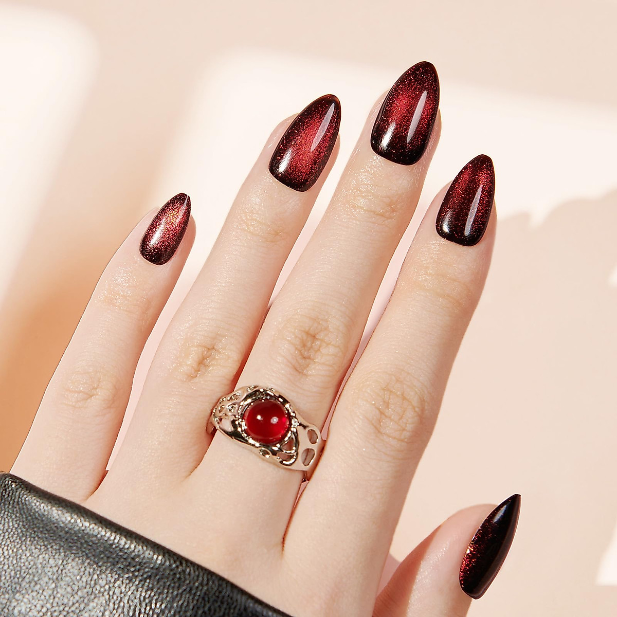 Press on Nails Short- Gel Handmade False Nails Blood Red, 30pcs Square shape Glue on Nails with design,Stick on Nails Acrylic False Nails Manicure Kits for Women Gift by Lacheer