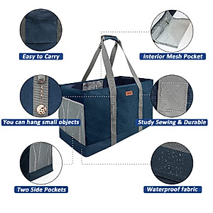 MHOMER Reusable Grocery Bags Extra Waterproof Large Utility Tote Bag with Carrying Handles Foldable Shopping Bags for Storage Space Saving Reinforced Bottom Durable Oxford Fabric Blue