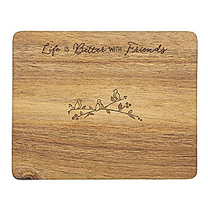 Pavilion Gift Company Life is Better with Friends Birds 7 x 9 Inch Cutting Cheese Board, Set of 4 Forks with Debossed Text, 9", Brown