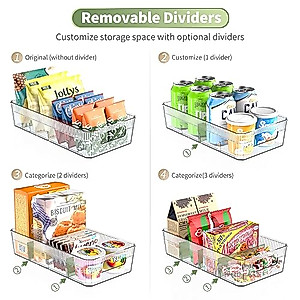 8 Pack Food Storage Organizer Bins, Clear Pantry Organization and Storage Bins with Removable Dividers, Plastic Pantry Organizer Refrigerator Organizer Bins for Kitchen, Cabinet, Snacks, Teabags