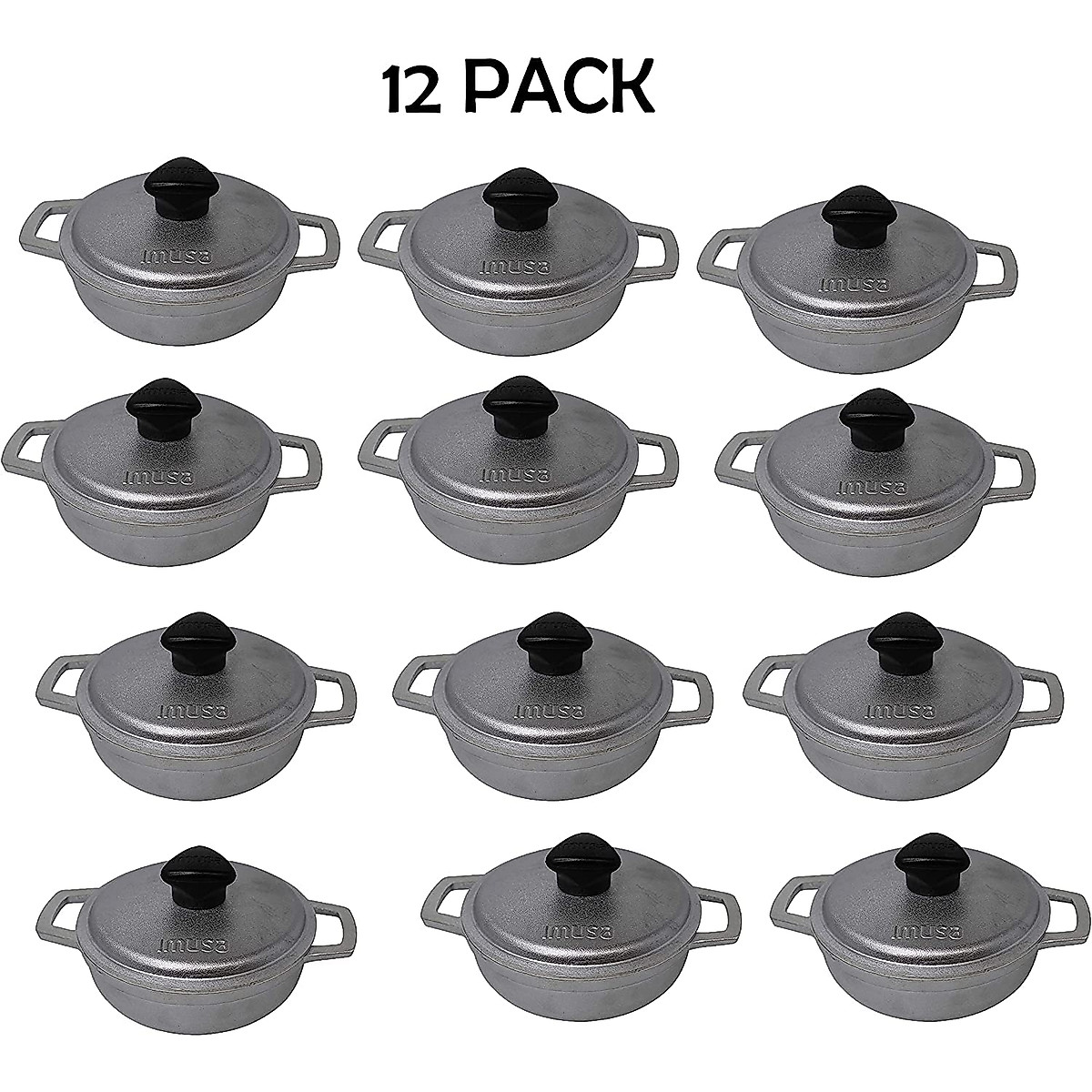 IMUSA USA (12 PACK) 0.7Qt Traditional Colombian Mini Caldero (Dutch Oven) for Cooking and Serving, 0.7 Quart, Silver (GAU-80560KIT)