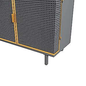 ZeHuoGe 31.5'' Accent Cabinet Sideboard Buffet, Iron Rattan Console Televison Table with Pop-up Doors, 2-Tier Storage Cabinet Buffet Sideboard (Gray)