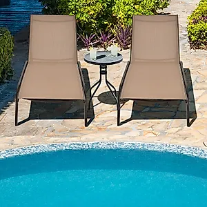 Giantex Patio Lounge Chairs for Pool Area, Outdoor Chaise Lounger with 6 Adjustable Position Smooth Wheels and Quick-Drying Fabric, Lawn Recliner for Backyard, Garden Sunbathing Chair (2, Brown)