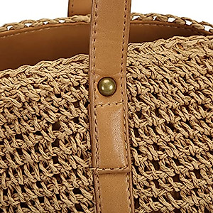 So'each Women's Handbag Wicker Woven Rattan Straw Tote Shoulder Bucket Bag Khaki