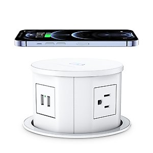 ANNQUAN Automatic Pop Up Countertop Outlet with 15W Wireless Charger,4 Outlets,2 USB Ports,4.75" Pop Up Electrical Outlet,Home Office Power Supply,Suit Kitchen Island RV Office Conference Table