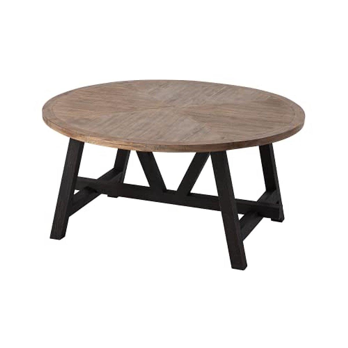 COZAYH Rustic Farmhouse Coffee Table with Geometric Base, French Country Accent Table for Family, Dinning or Living Room, Modern, Round, Coffee table Geometric Base (PH0402-4)