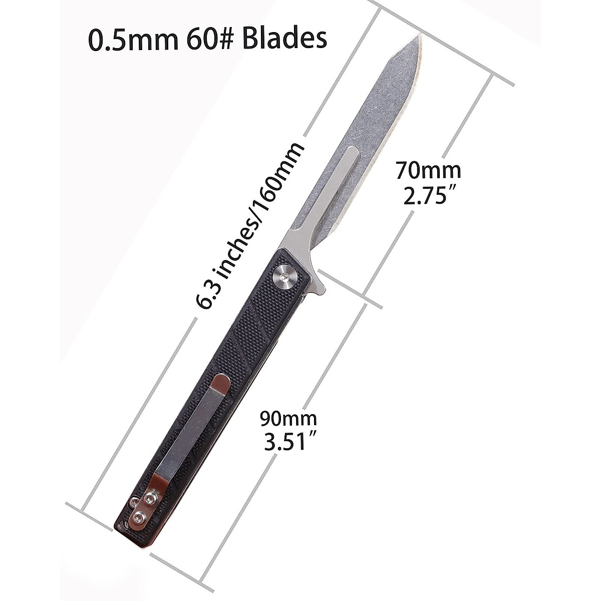 ainhue A35 Small Flipper Folding Pocket Scalpel Knife with 5pcs #60 Replaceable Blade, Black Texture G10 Handle with Liner Lock Pocket Clip, Utility Compact EDC Knives
