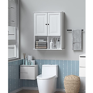 HAIOOU Bathroom Wall Cabinet with Motion Sensor LED Light, Wooden Medicine Cabinet Wall Mounted Cupboard, Over Toilet Storage Cabinet with Buffering Hinges and Adjustable Shelf - Modern White