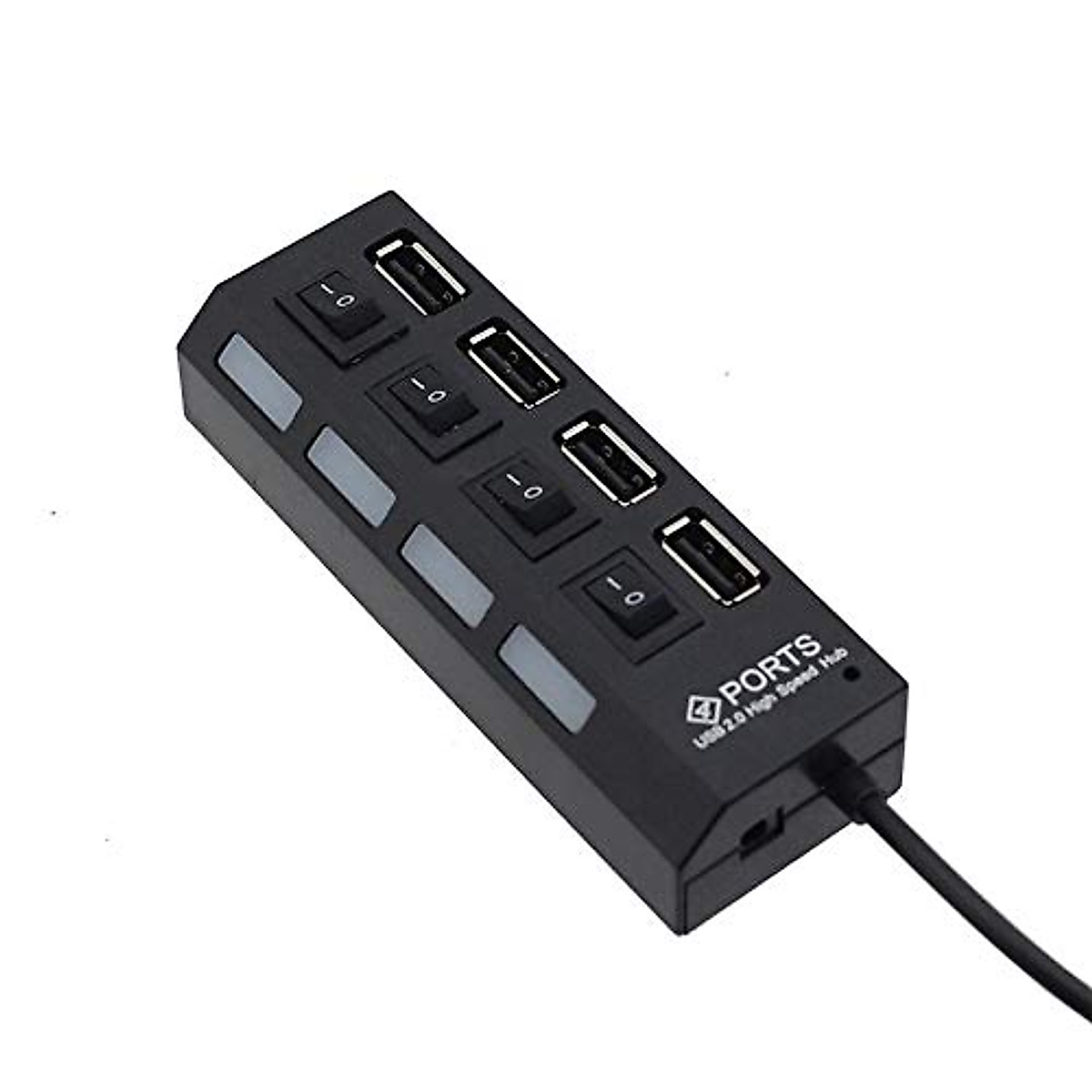 Lysee Data Cables - LED 4 Port USB 2.0 Hub High Speed Power On/Off Button Switch USB Splitter Adapter for Laptop PC Computer Black/White GT - (Color: Black)