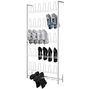 MyGift Modern Matte White Metal Hanging Shoe Rack for Walk in Closet, Mudroom and Entryway, Wall Mounted Space Saving Organizer for Shoes and Boots, Holds 18 Pairs
