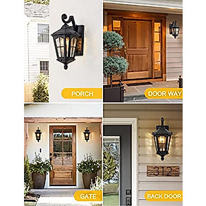 GYDZ Outdoor Wall Mount Light Fixture, Dusk to Dawn Outdoor Porch Light, Exterior Light Fixture Wall Mount, Anti-Rust Waterproof Matte Black Wall Light with Water Ripple Glass for Doorway,15'75''H