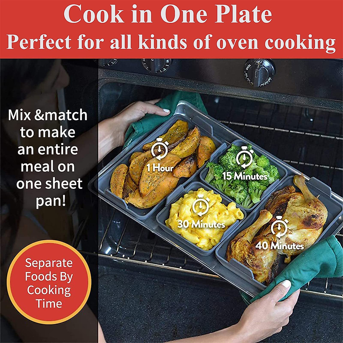 Nonstick Bakeware Set Cake Silicone Sheet Pan, Premium Baking Pan Dividers Non Stick Silicone Sheet Pan Set Suitable for Oven, Air Fryer to Simplify Cooking, Safe to Use and Easy to Clean (4 Dividers)