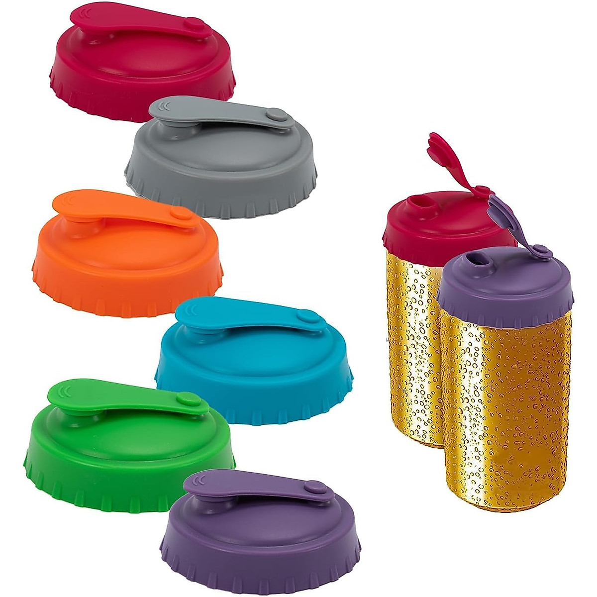 RZJZGZ 6 Pcs Can Covers for Drinks cans, Can Lids for Fizzy Drinks Protector, Reusable Silicone Soda Can Lids, Beer Energy Drink Juice Beverage Saver Caps for Outdoor Parties, Camping and Travel