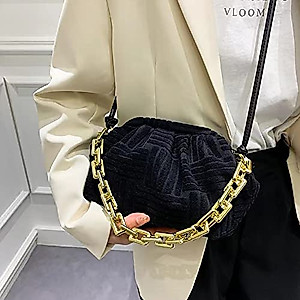 NAARIIAN Dumpling handbag cloud shape shoulder bag casual clutch purse pouch with chunky chain Jacquard velvet crossbody dupe(black s)