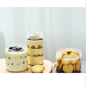 HoleviFO 14oz (420 ml 12 Pack) Empty Clear Wide Mouth Plastic Jars with Lids and Labels -PET Containers Great for Cream,Cosmetics,Slime Storage Jars - BPA Free (White Lids)