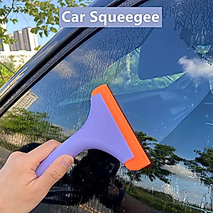 Lunbengo Small Shower Squeegee for Glass Doors, Bathroom Mirror, Tiles, Long Handle Squeegee with Soft Silicone Blade for Windshield, Car Tinting Glass Film Installation, 7.5 x 5.9IN, Purple