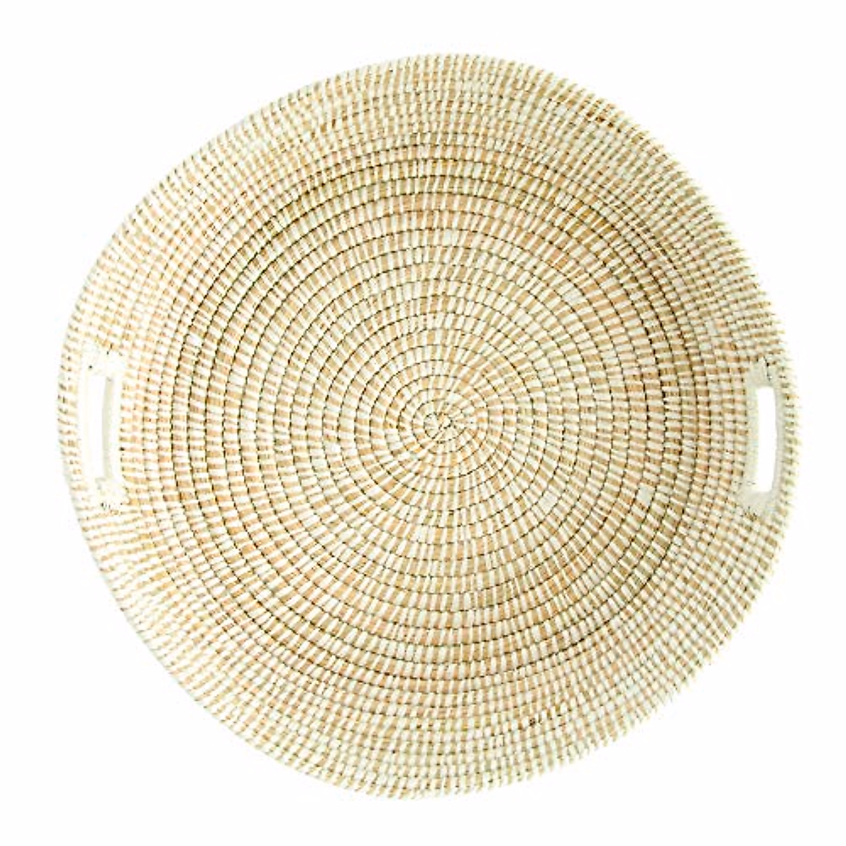 Creative Co-Op White Handwoven Grass Basket with Handles Decorative Accents