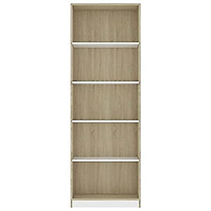 Modern Style,5-Tier Bookshelf,bookcase,Storage Shelf,Display Rack,shelving unit,for Living Room,Bedroom,Dining room,Kitchen,Study,Hallway,Bathroom,White and Sonoma Oak 23.6"x9.4"x68.9" Chipboard