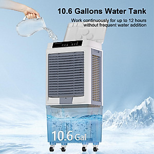 MEPTY Evaporative Air Cooler, 3288CFM Swamp Cooler, Portable Air Cooler Fan with Remote Control, 3 Speeds, 120°Oscillation, 12H Timer for Indoor & Outdoor Patio Garage Use,10.6 Gallon,42inch