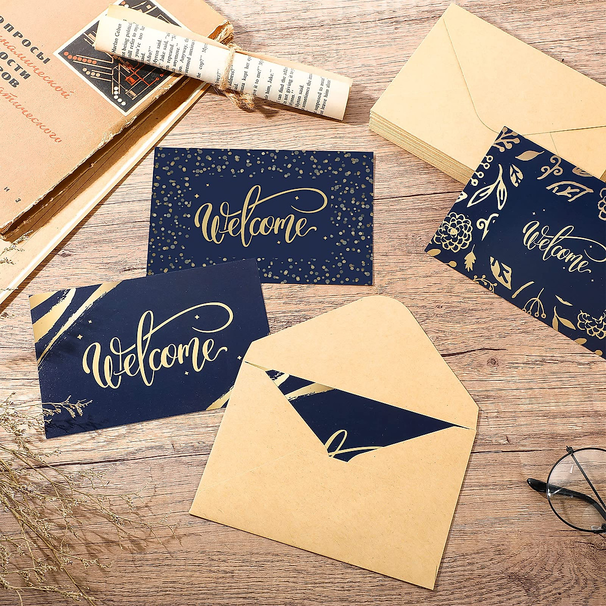 Fumete 72 Pcs Welcome Note Cards with Kraft Envelopes and Stickers, Assorted Designs, Ideal for Weddings, Christmas, Baby Showers