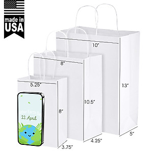 MESHA White Paper Bags with Handles,100 Pcs Kraft Paper Bags for Small Business; 5.25x3.75x8 White Small Gift Bags with Handles Bulk,Premium Paper Gift Bags,small Paper shopping bags，