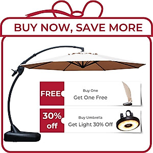 Grand patio Deluxe NAPOLI 11 FT Patio Umbrella, Curvy Aluminum Cantilever Umbrella with Base, Round Large Offset Umbrellas for Garden Deck Pool, 3-Year Warranty for Canopy (Champagne, 11 FT)