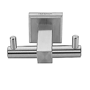 Double Towel Hooks for Hanging ,Premium Stainless Steel Heavy Duty Square Clothes Coat Robe Wall Hook for Kitchen &Garage, Heavy Duty Wall Mounted 2 Pack