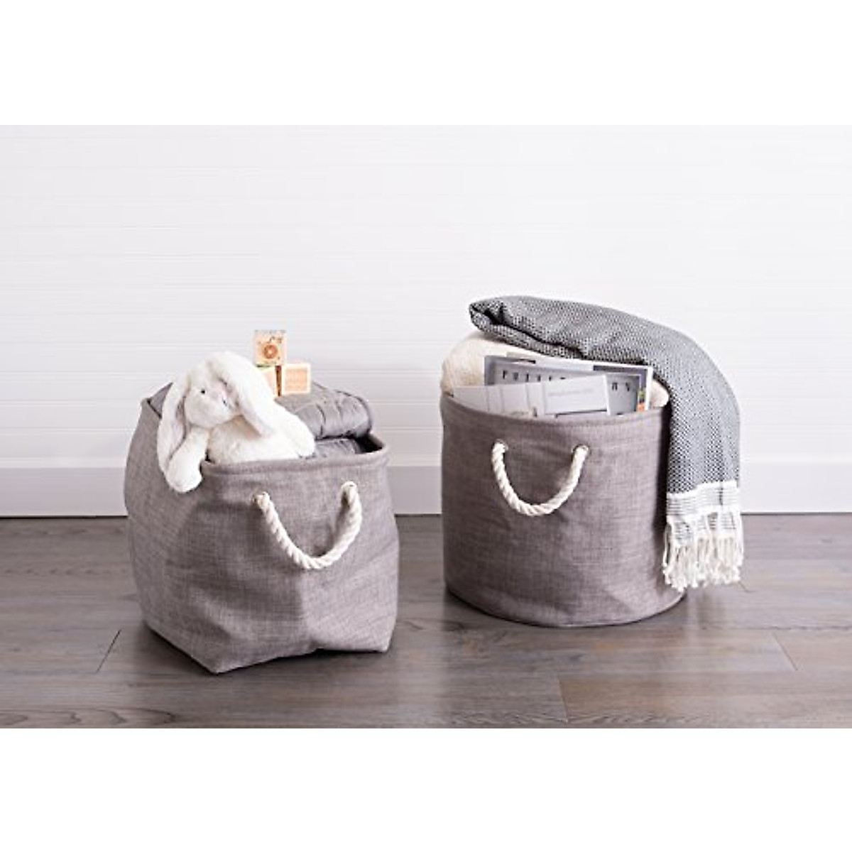 DII, Collapsible Variegated Polyester Storage Bin with Cotton Handles Medium Gray
