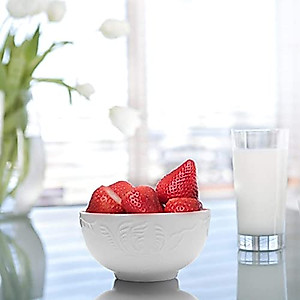 amhomel Cereal Bowls Set of 10 with Embossed Texture, Small Soup Bowls, 11 Ounce Porcelain Deep Bowls for Ice Cream Dessert and Condiment, Lead-Free, Dishwasher & Microwave Safe - White, 4.5 Inch