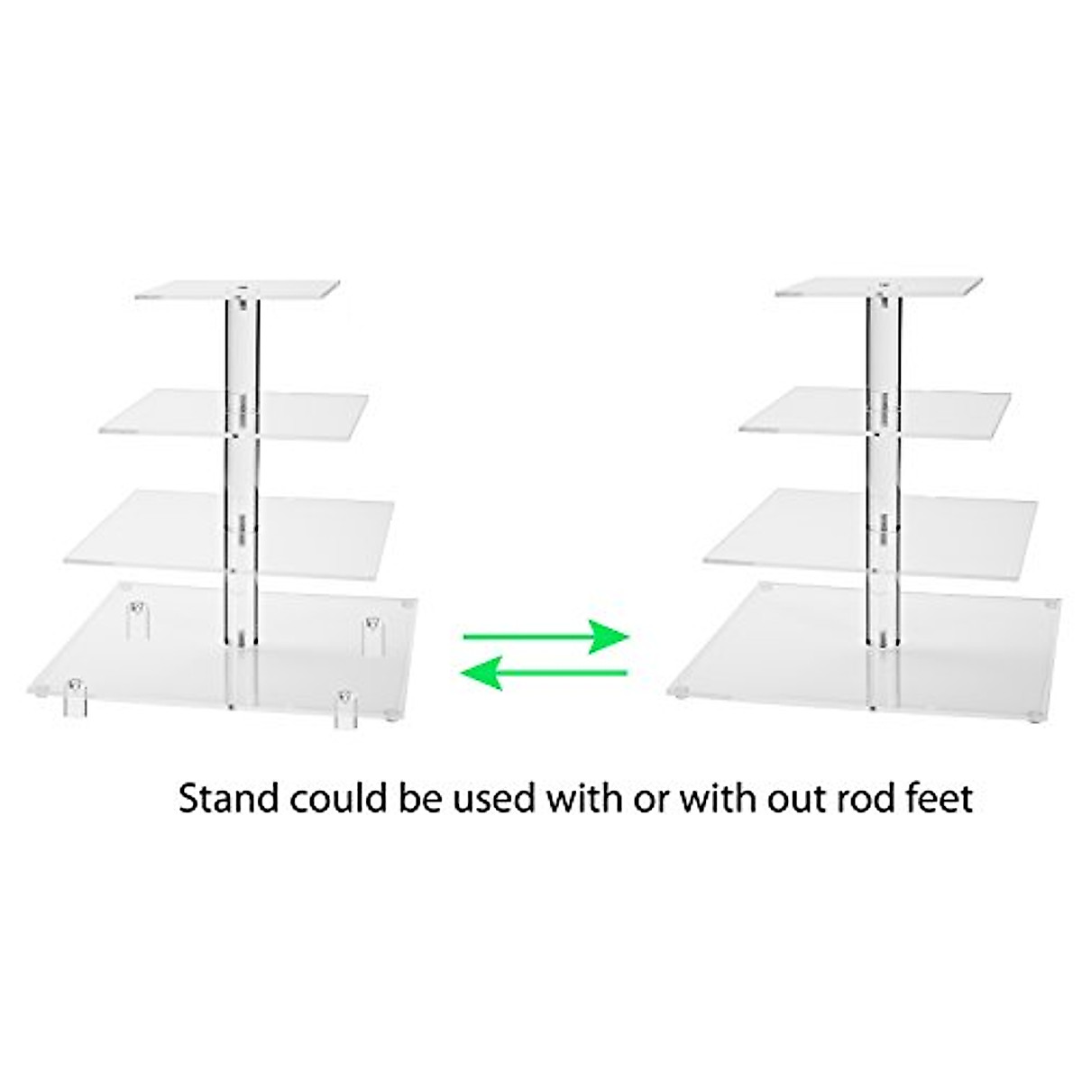 Jusalpha® Large 4 Tier Square Acrylic Cupcake Tower Stand for Dessert, Pastry, Serving Platter-Candy Bar Party Décor and Supply(with Rod Feet) (4SF-V2)