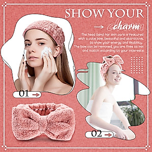 Yunlly 20 Pcs Spa Headband for Women 4 Inches Width Facial Makeup Hair Band Bulk Skincare Headbands for Washing Face Bowtie Headband Slumber Party Supplies Fluffy Head Wraps(Rose Pink)