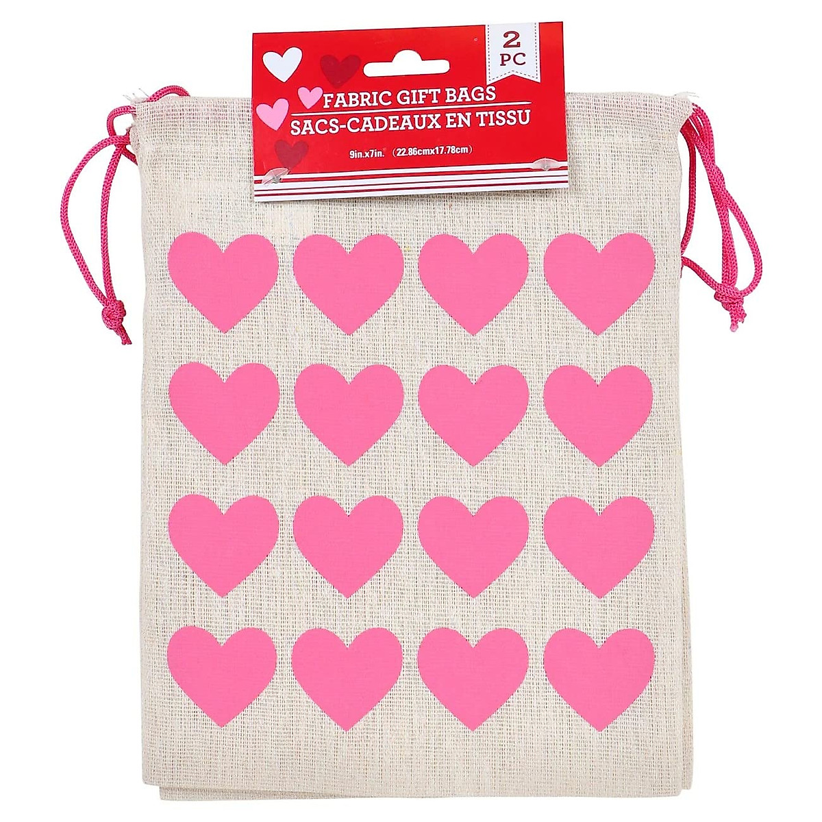 Valentine's Cotton Pink Heart Gift/Treat Sacks 2-ct. Pack