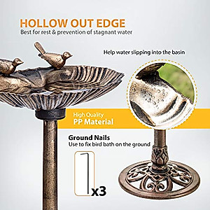 VIVOHOME 28 Inch Height Polyresin Lightweight Outdoor Double Birds Garden Bird Bath Copper