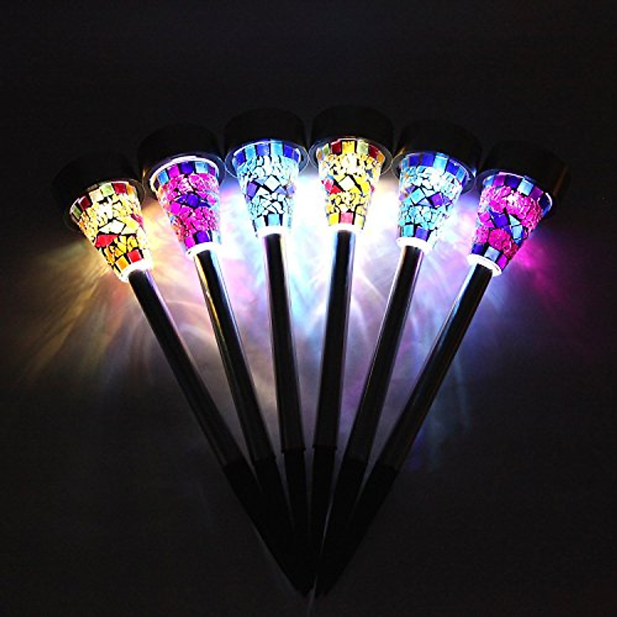 AMZSTAR Solar Mosaic Garden Lights, Mosaic Landscape Lights Solar Garden Decoration Stake Lights with 3 Color for Pathway,Garden,Patio,Yard,Home,Parties,Pack of 6