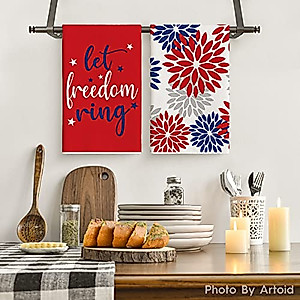 Artoid Mode Let Freedom Ring Stars Roses Veterans Day Kitchen Towels Dish Towels, 18x26 Inch Seasonal Decoration Hand Towels Set of 4