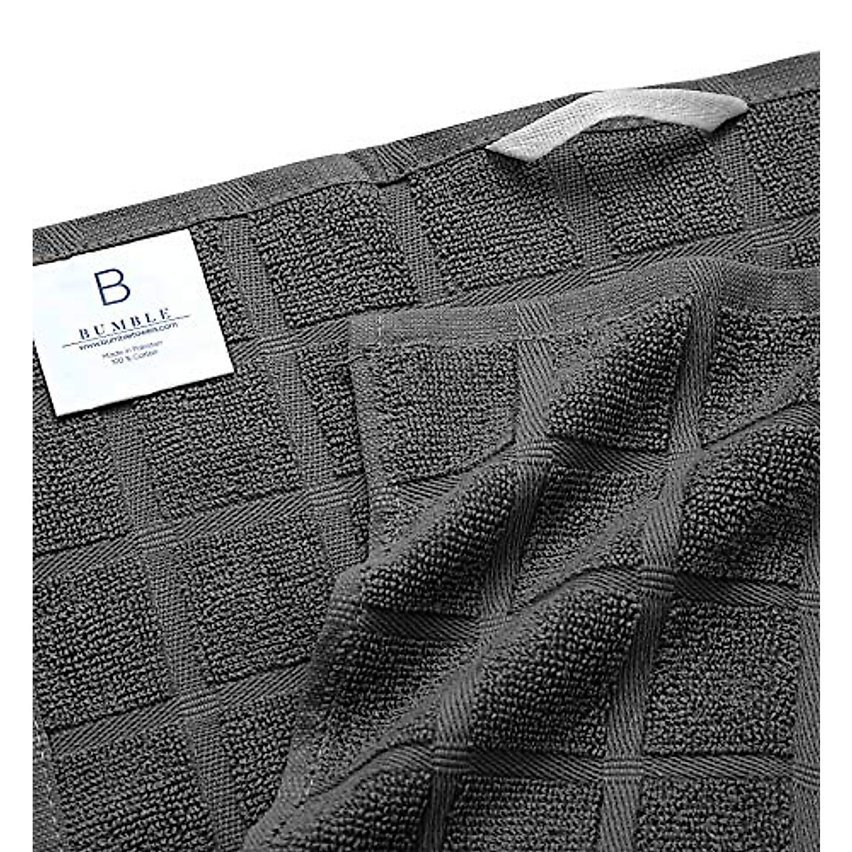 Kitchen Hand Towels 16"x 28" | Grey Popcorn Gird Design | Kitchen Towel Set | Soft, Highly Absorbent with Hanging Loop | Natural Ring Spun Cotton Kitchen Towel | Large Tea Towel Set | 380 GSM - 6 Pack