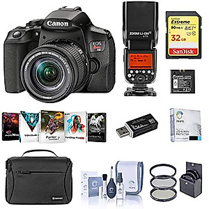 Canon EOS Rebel T8i DSLR Camera with 18-55mm Lens, Speedlight Bundle with Flashpoint Zoom Li-on R2 TTL Flash, Bag, 32GB SD Card, Filter Kit, Screen Protector and Accessories