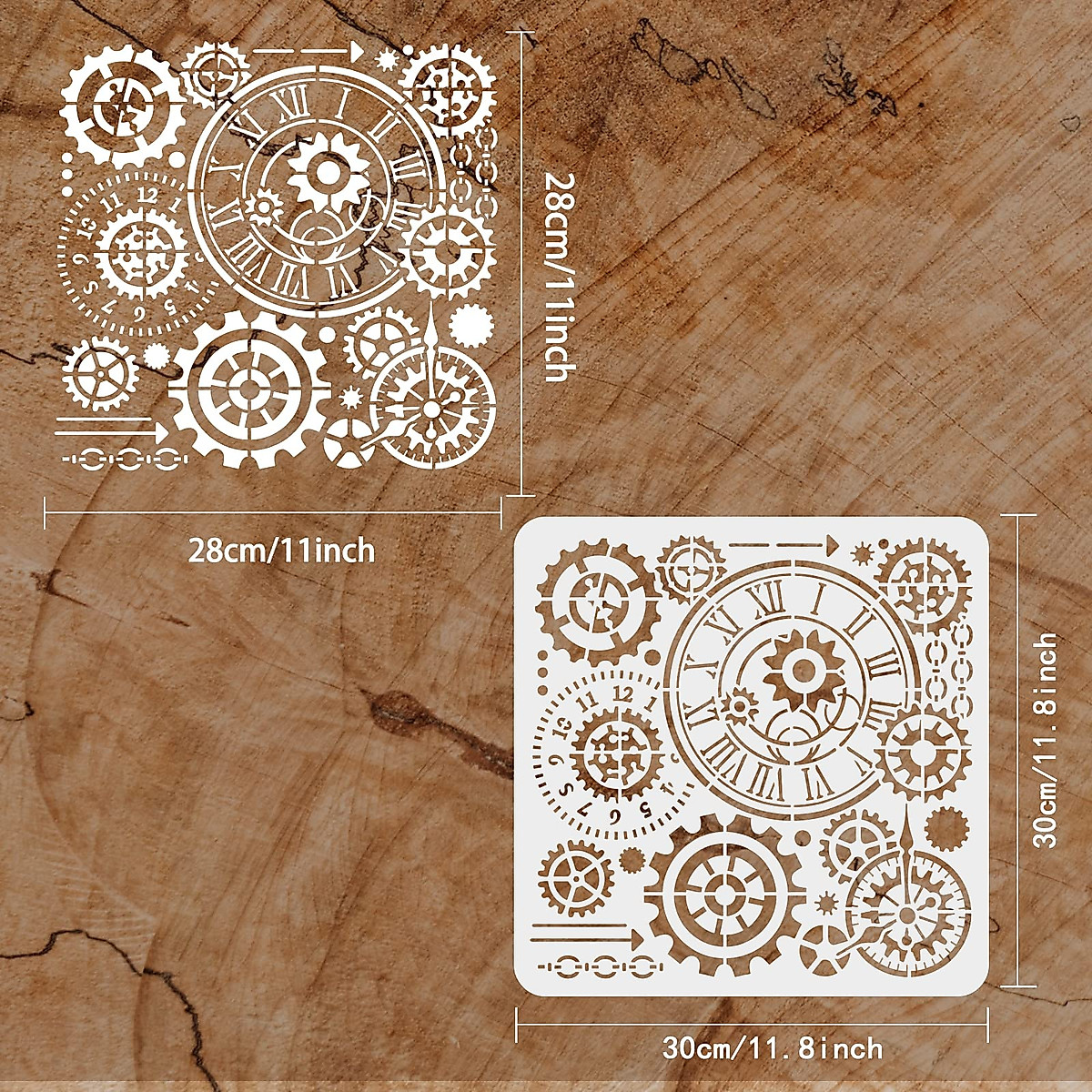 FINGERINSPIRE Gear Stencils for Painting 11.8x11.8 inch Steampunk Stencils Clock Gear Stencil Plastic Gears Pattern Stencil Reusable DIY Art and Craft Stencils for Painting on Wood Wall and Tile