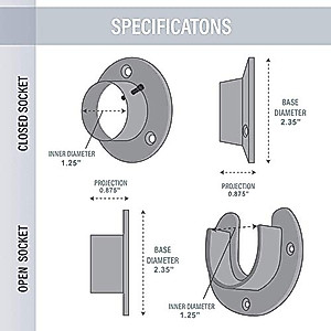 Wideskall Heavy Duty Stainless Steel Closet Pole Sockets Rod End Support with Screws (Matt Black, 1 Set)