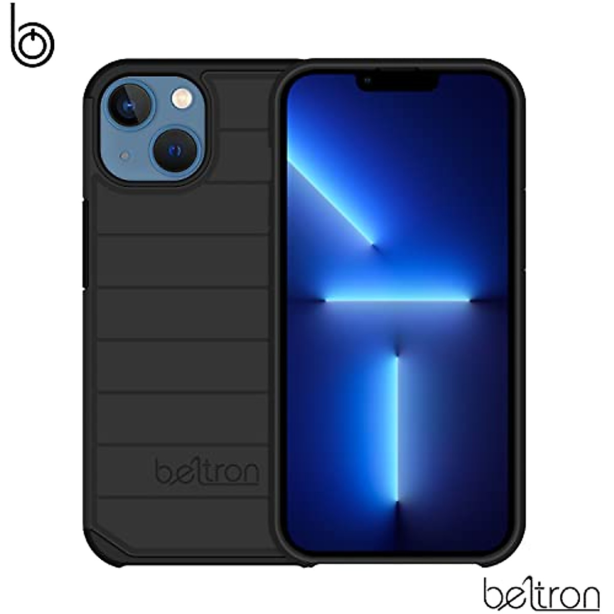 BELTRON Case with Belt Clip for iPhone 14, iPhone 13, Slim Full Protection Hybrid Case & Rotating Belt Clip Holster with Built in Kickstand, Scratch Resistant/Shock Absorption (NOT for PRO) - Black