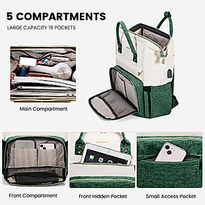 LOVEVOOK Laptop Backpack Purse for Women, Fashion Work Travel Bags, Business Computer Backpacks, Doctor Nurse Backpack with USB Port, fits 15.6-Inch Laptop, Beige-Dark Green