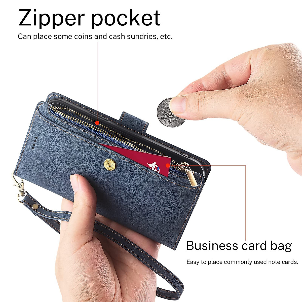 Antsturdy Samsung Galaxy A54 5G Wallet case with Card Holder for Women Men,Galaxy A54 Phone case RFID Blocking PU Leather Flip Shockproof Cover with Strap Zipper Credit Card Slots,Blue